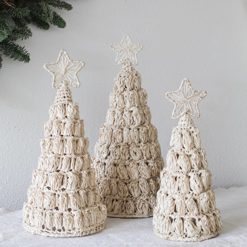 DEK Kayla Abaca Cone Tree W/Star (NAT) 16" Large – Peddler Interiors