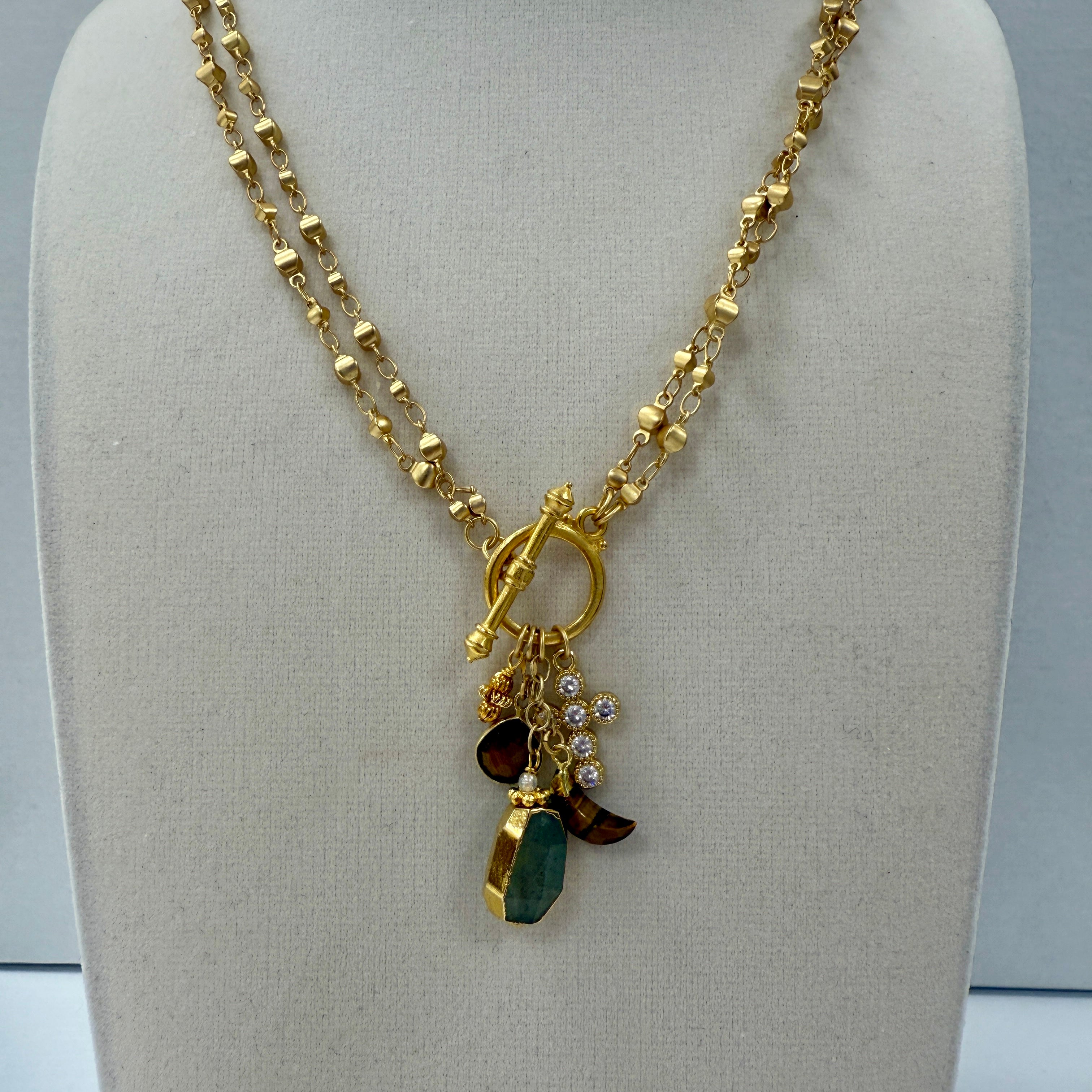 GDS Necklace - Long/Short Dot Chain with Drops & Cross – Peddler Interiors