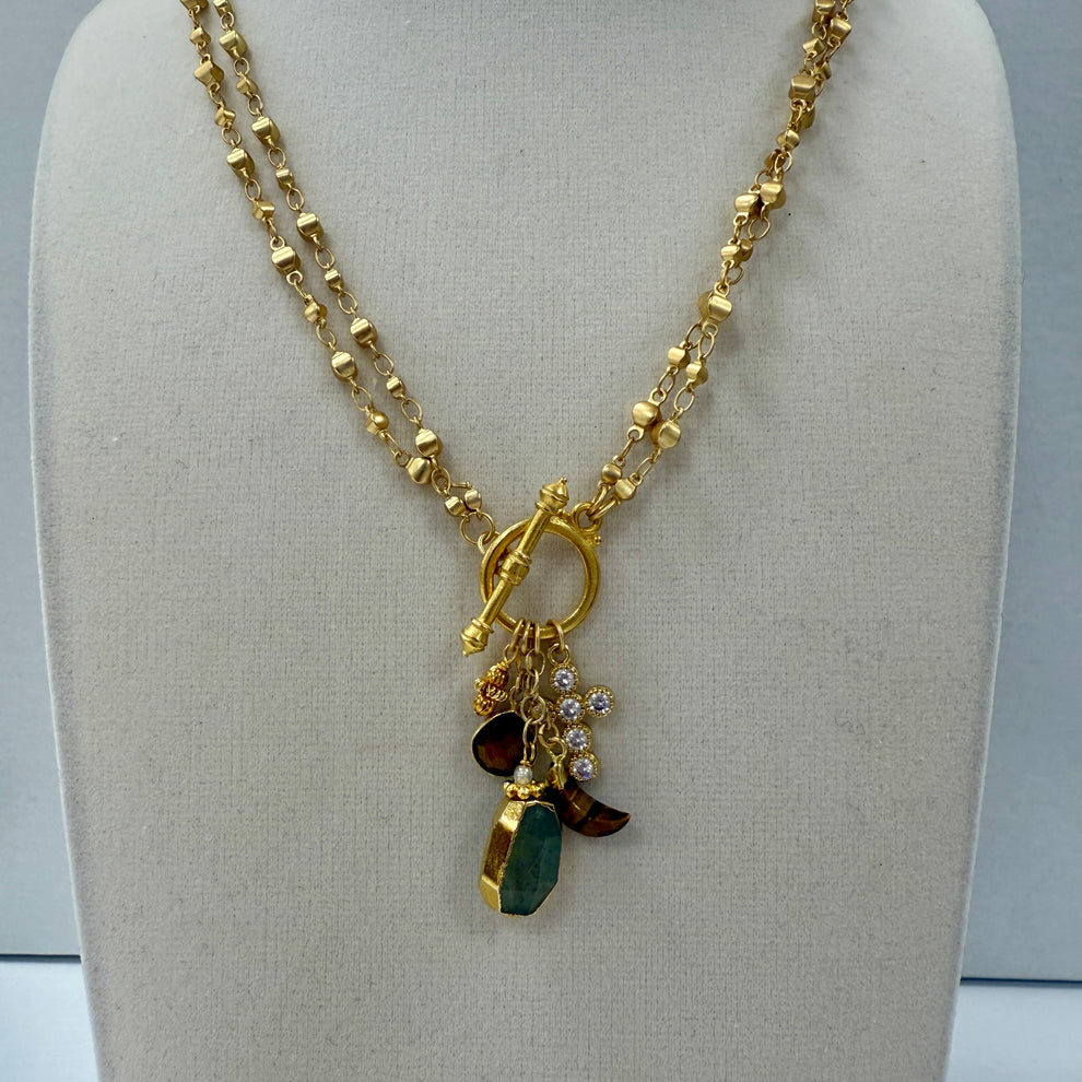 GDS Necklace - Long/Short Dot Chain with Drops & Cross – Peddler Interiors